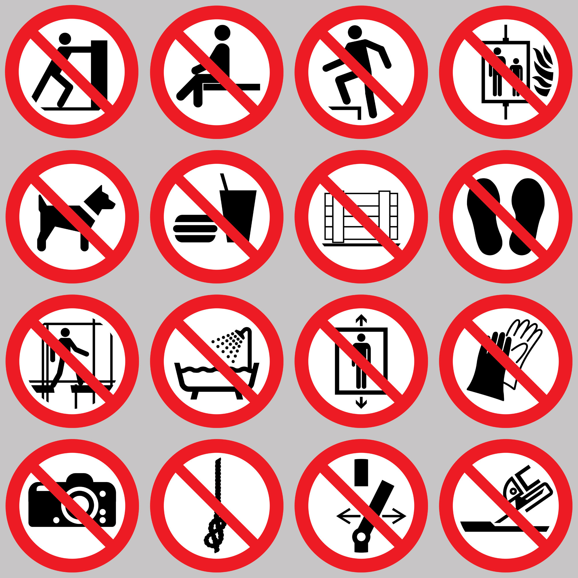 ISO 7010 Signs, ISO Prohibitive Signs, Vector ISO 7010 Sign Art, No ...