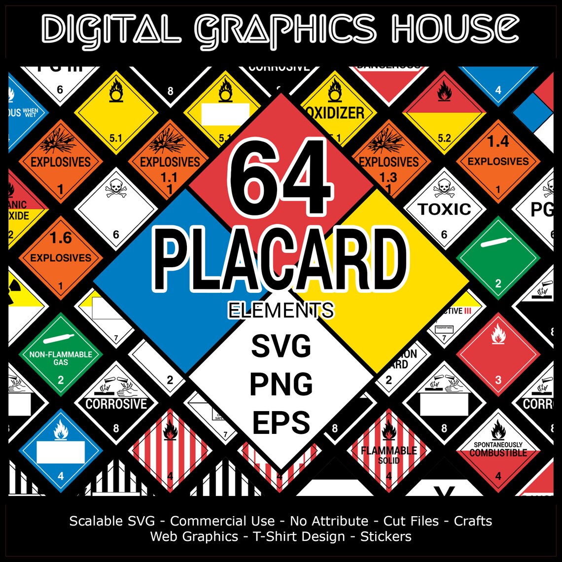 64 Hazard Placards: Warning Sign SVG PNG EPS Bundle (digital Download ...