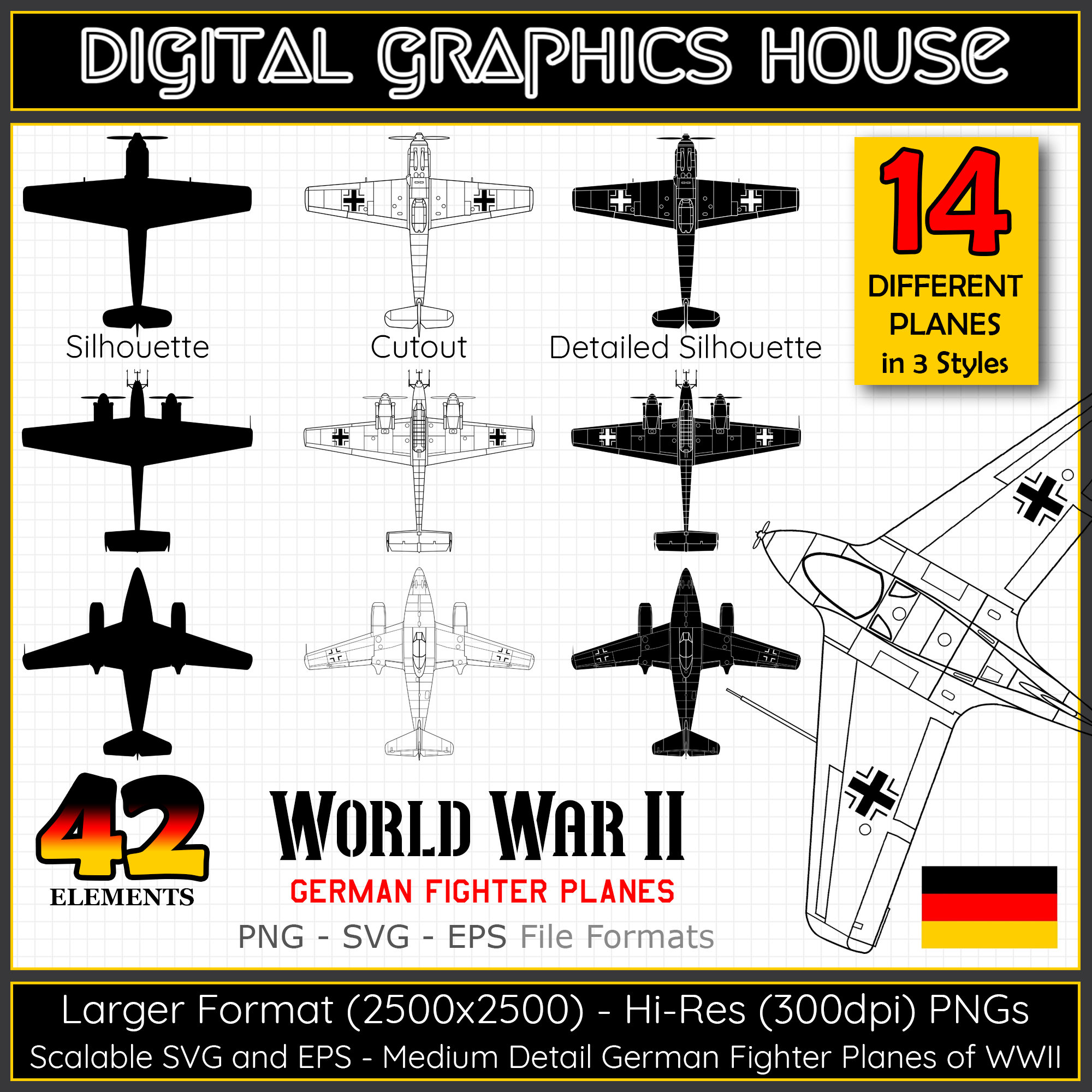 German Fighter Planes of WWII Png Svg Eps, Luftwaffe Warplanes of World ...