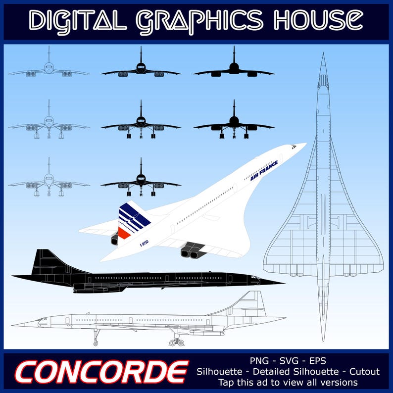 Concorde Jet Clipart: Supersonic Airplane SVG, PNG, EPS (digital ...
