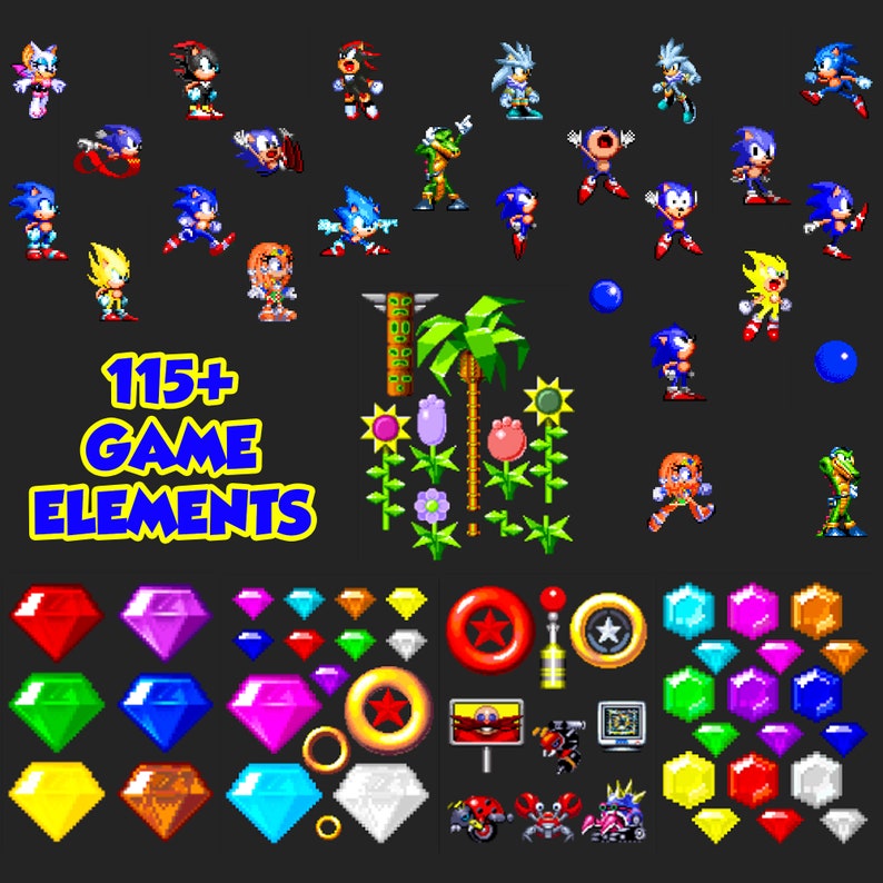 90's Sonic Arcade Elements, Popular Retro Video Game Characters in ...