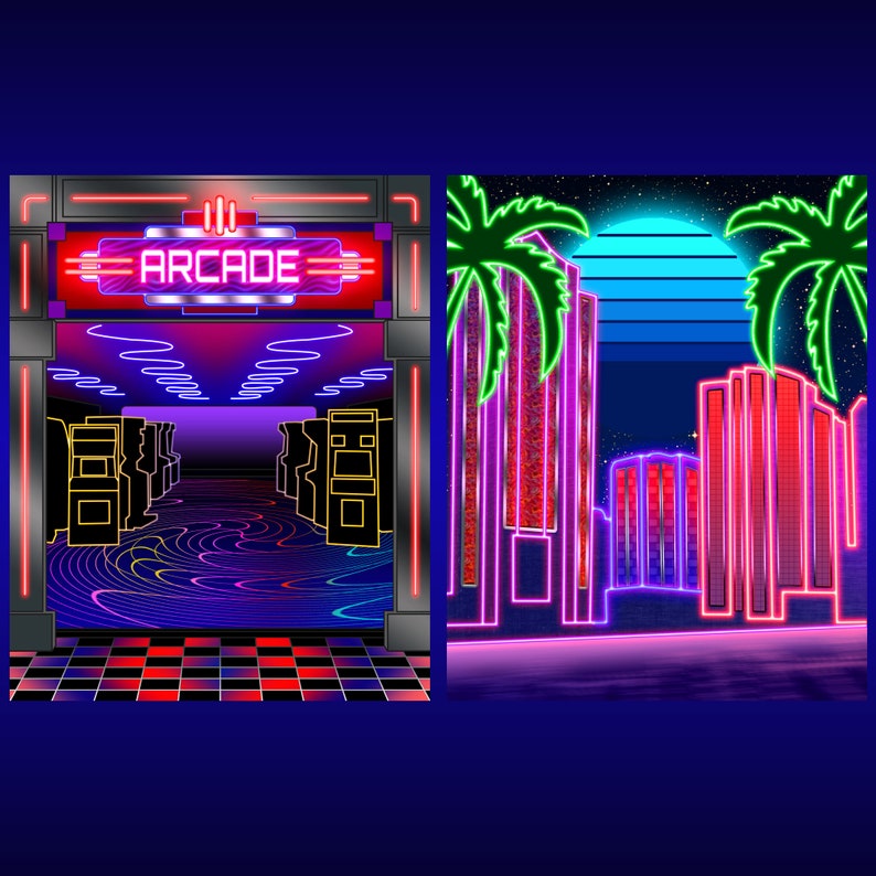 Retro Neon 8x10 Digital Photo Backdrops, Instant Digital Download, Fun ...