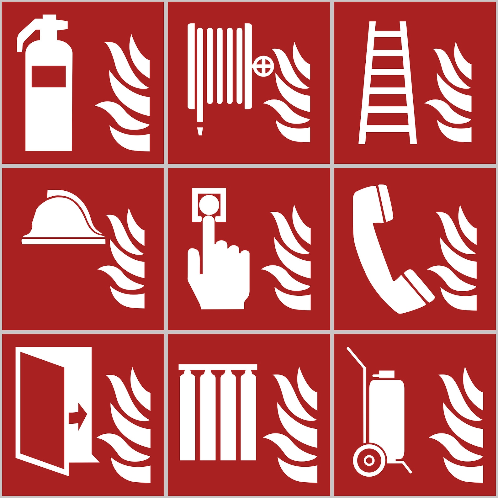 ISO 7010 Signs, ISO Fire Signs, Vector ISO 7010 Fire Placards, Fire ...