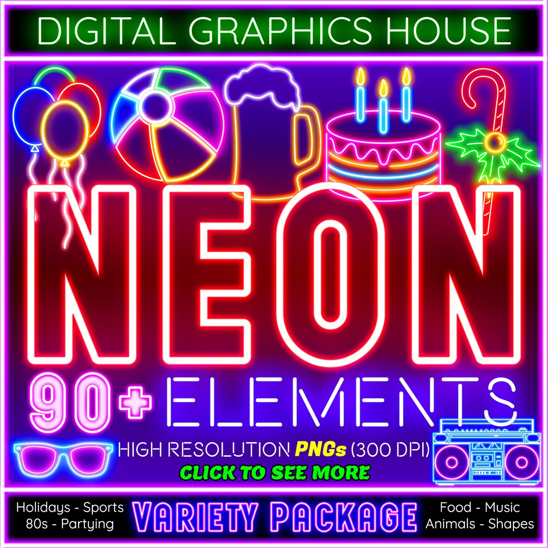 Neon Items for Your Graphics Projects. A Little Bit of Everything in ...