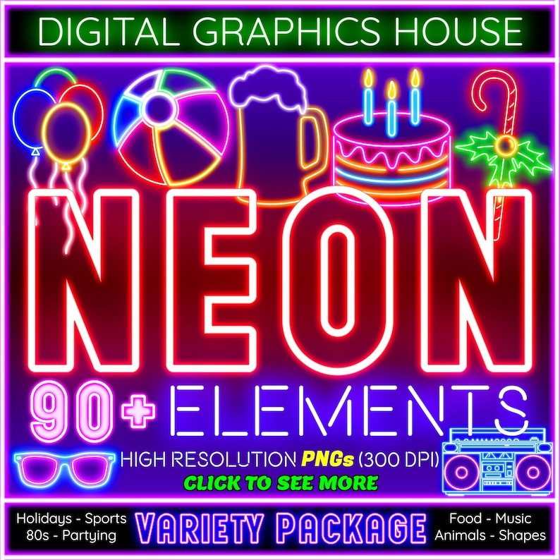 Neon Graphics: 91 High-resolution Pngs (300 DPI) (digital Download) - Etsy
