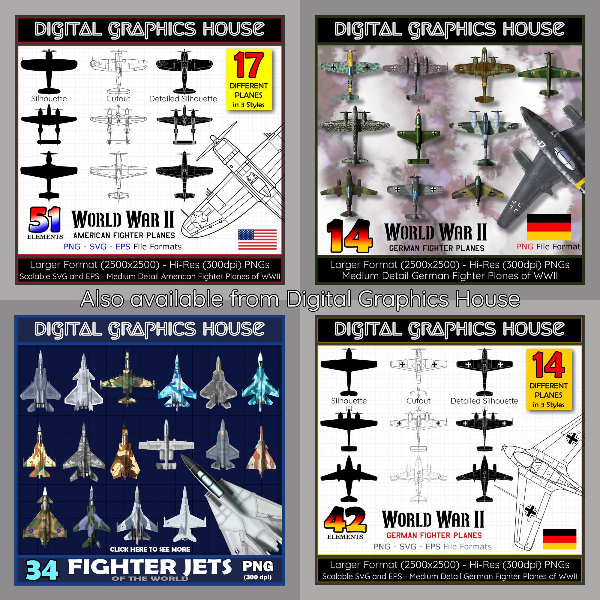 WWII American Fighter Planes PNG: 17 Warplane Graphics (digital ...