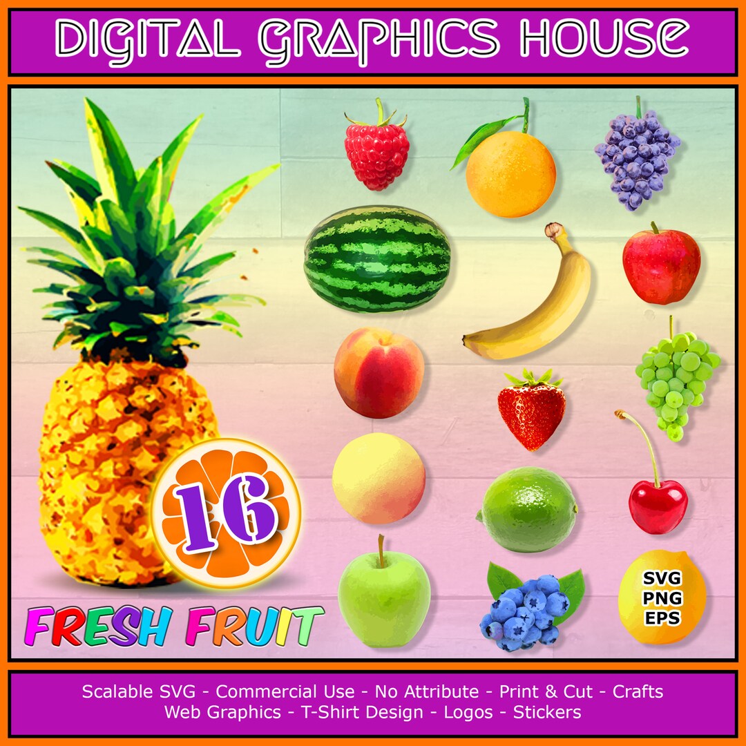Fresh Fruit SVG PNG Fruit Clipart Fruit Bundle Tropical - Etsy