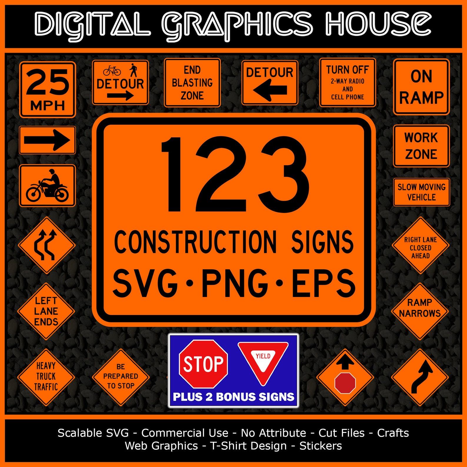 Construction Signs Clipart: Orange Road Signs SVG PNG (digital Download ...