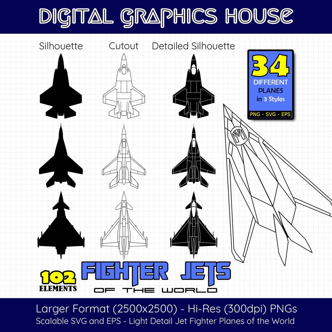 Fighter Jet Clipart: Military Aircraft Graphics (SVG, PNG, EPS) - Etsy ...