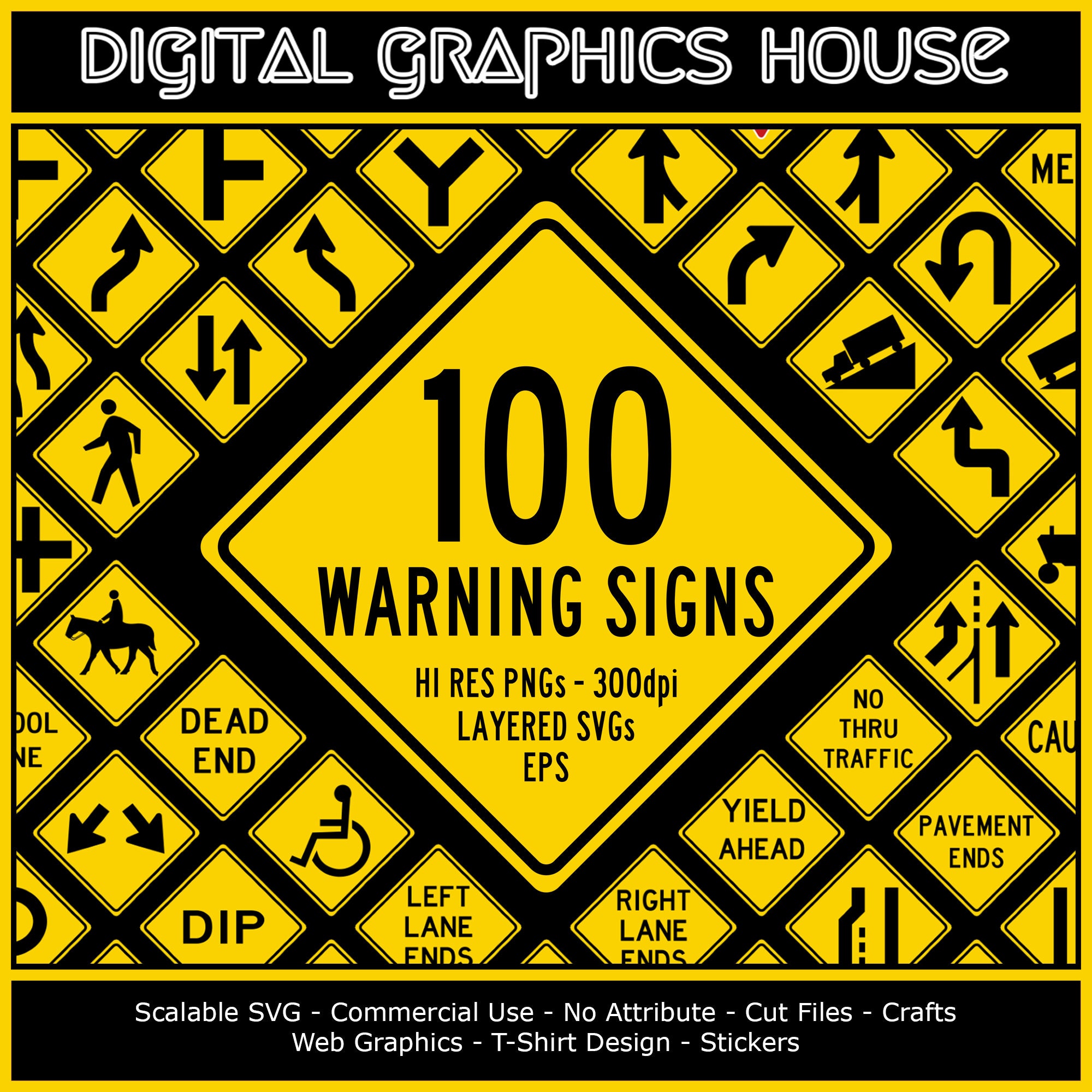 Road Signs Clipart Warning Signs SVG PNG Yellow Traffic - Etsy UK