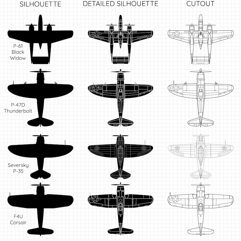 USA Fighter Planes of WWII Vectors, American Warplanes Png, WWII Allied ...