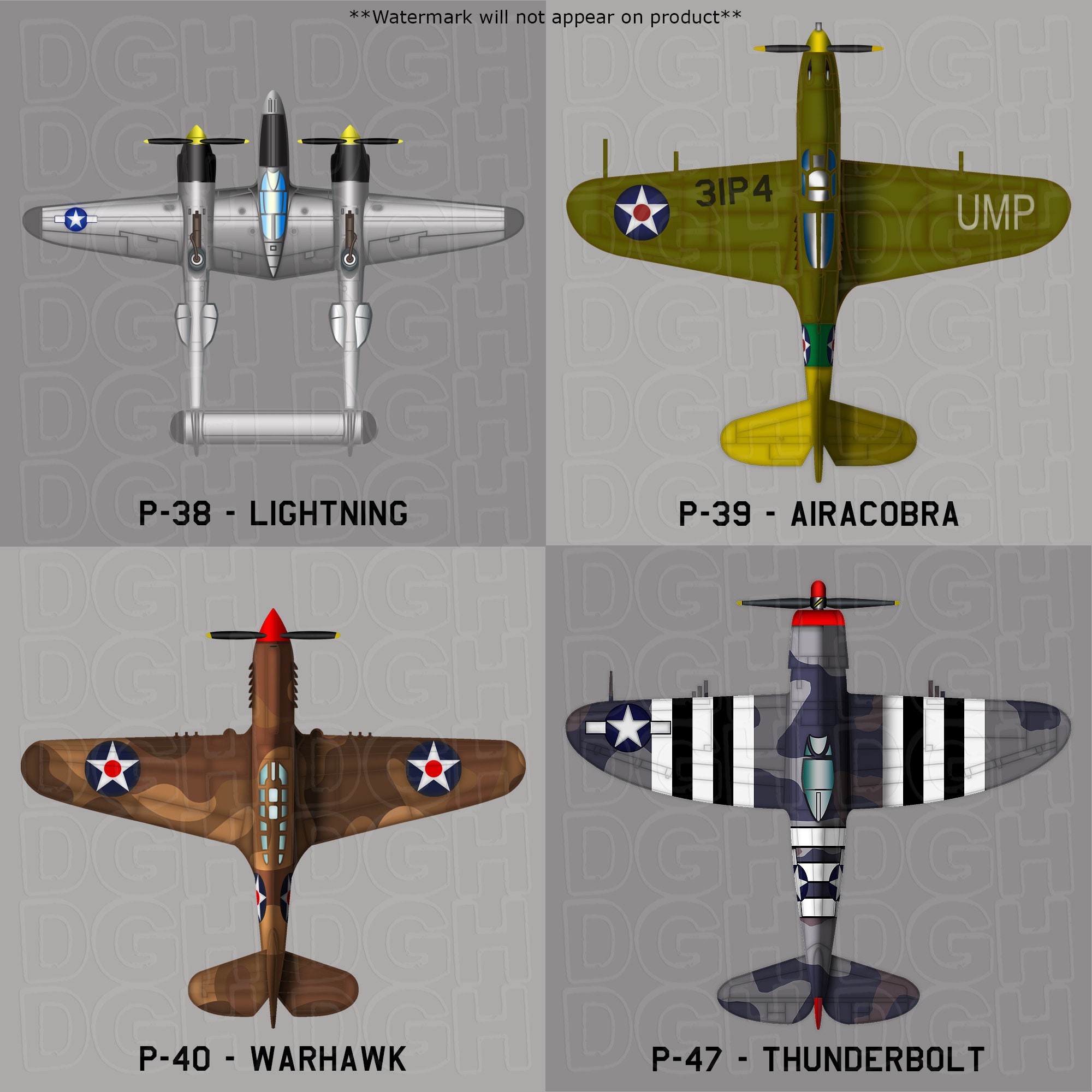 WWII American Fighter Planes PNG: 17 Warplane Graphics (digital ...