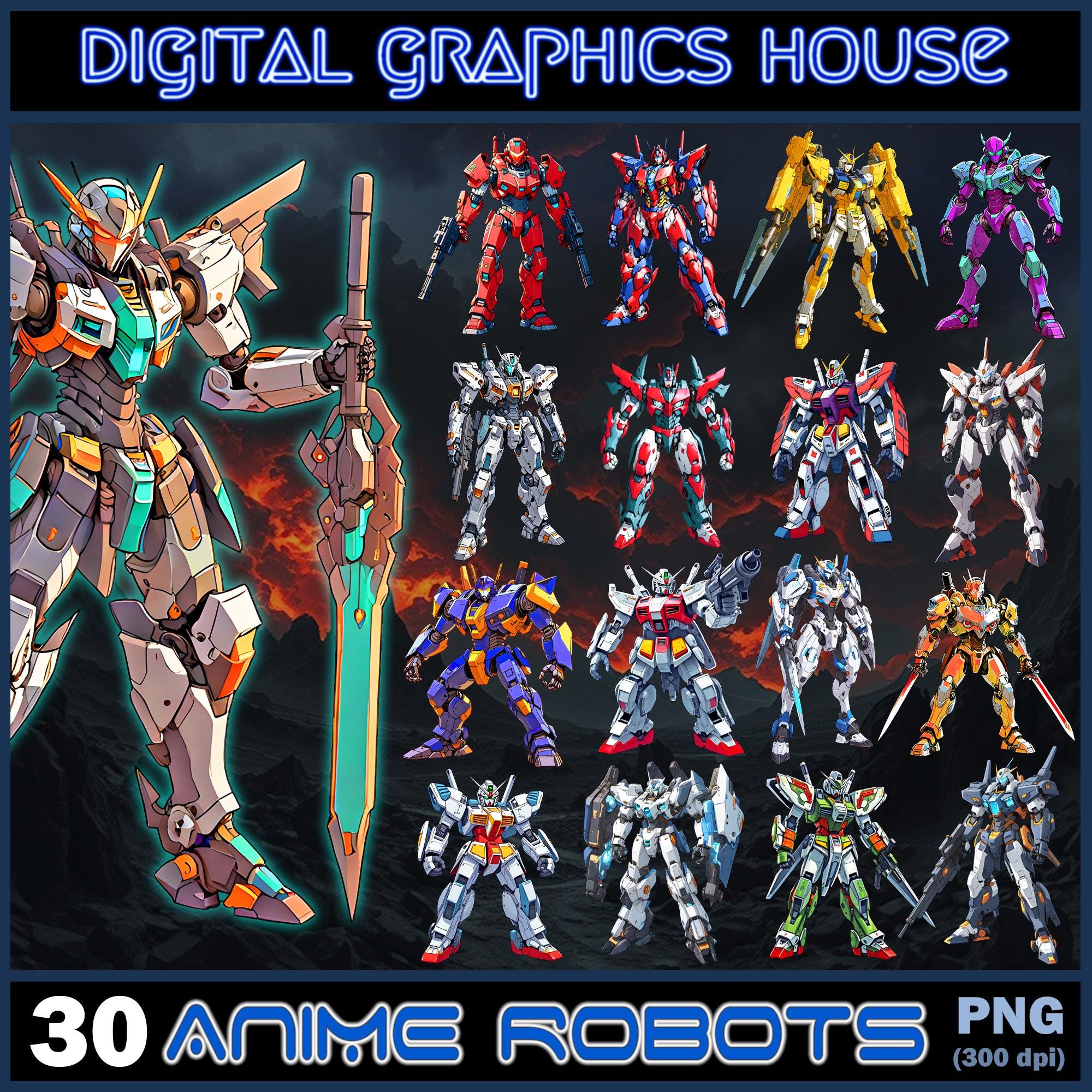 30 Anime Robot PNG Clipart: Manga Mecha, Futuristic Designs (digital ...