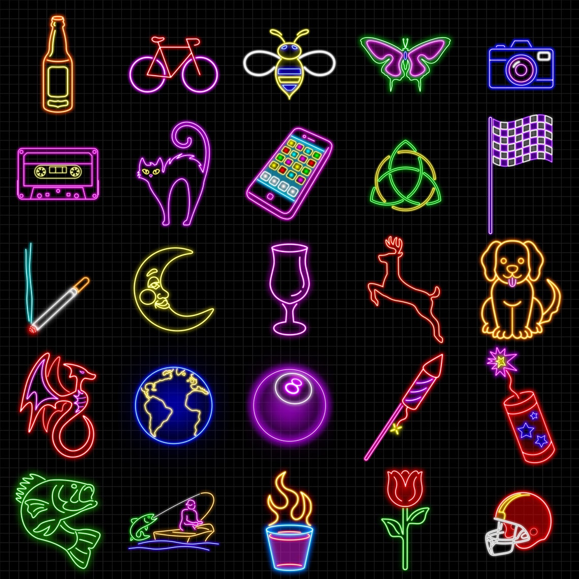 Neon Graphics PNG Bundle: 74 High-resolution Elements (digital Download ...