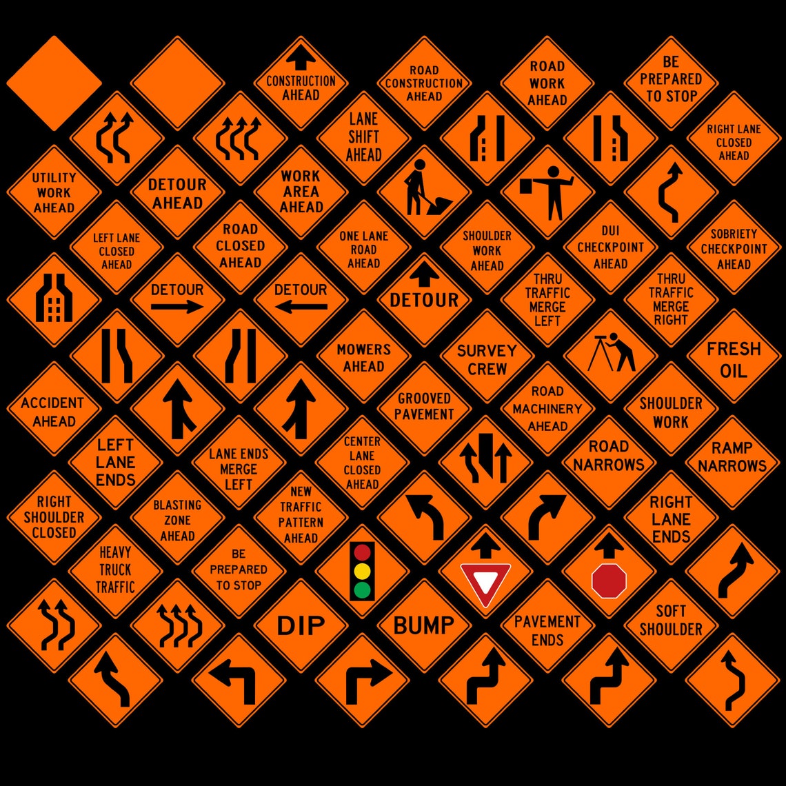 Road Signs Clipart, Construction Signs SVG PNG, Orange Traffic Signs ...