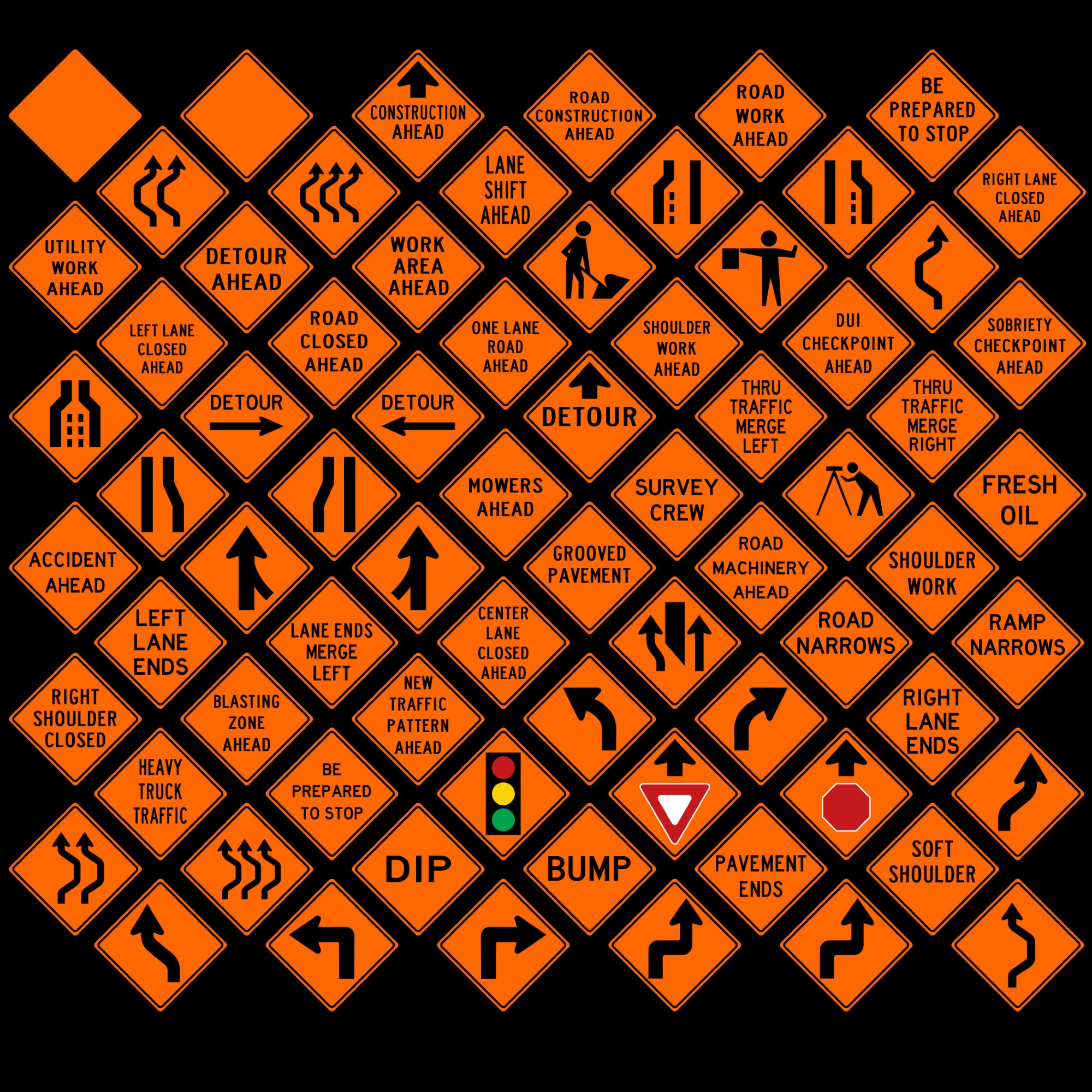 Road Signs Clipart, Construction Signs SVG PNG, Orange Traffic Signs ...