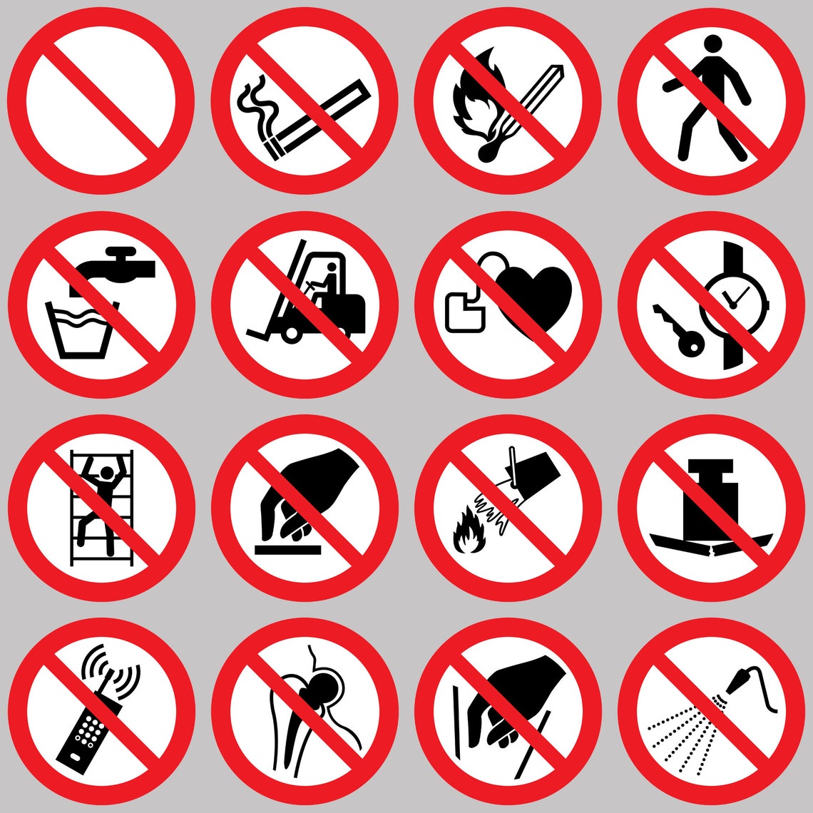 ISO 7010 Signs, ISO Prohibitive Signs, Vector ISO 7010 Sign Art, No ...