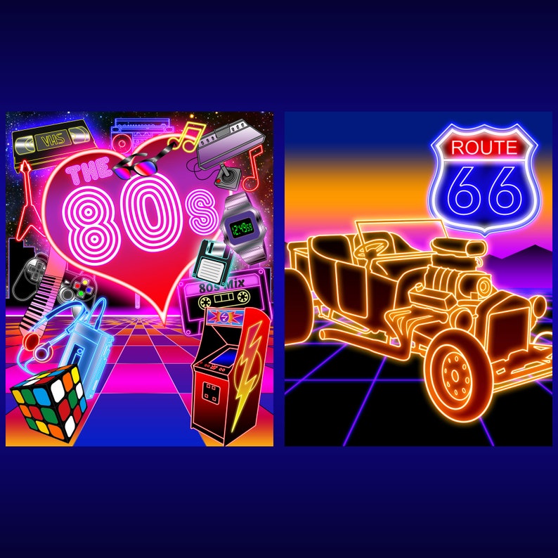 Retro Neon 8x10 Digital Photo Backdrops, Instant Digital Download, Fun ...