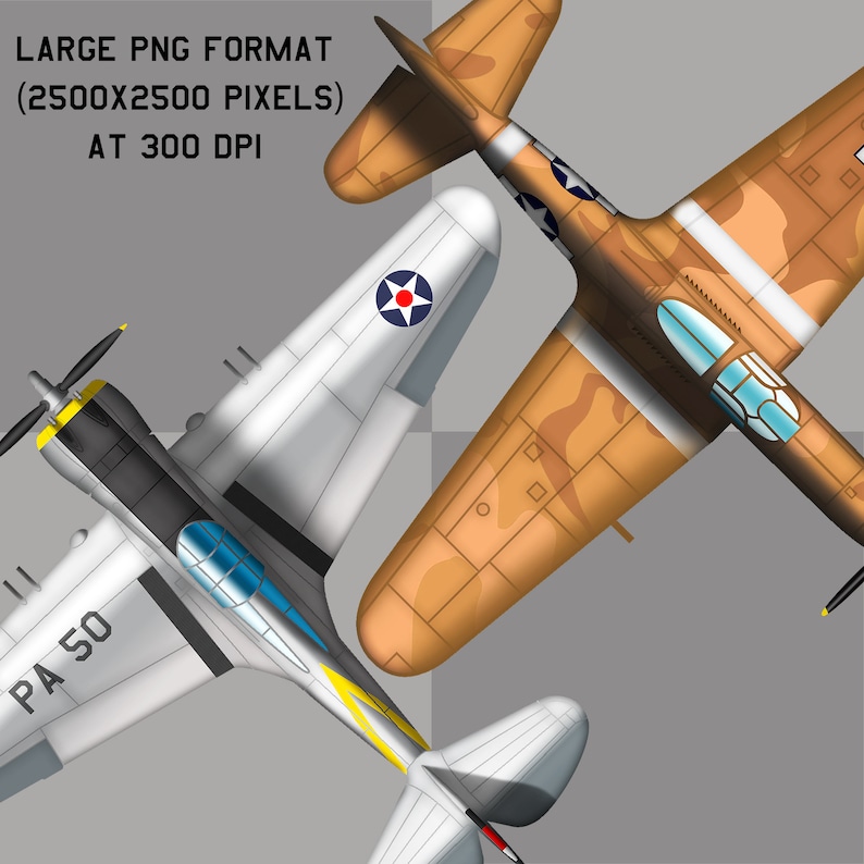 WWII American Fighter Planes PNG: 17 Warplane Graphics (digital ...