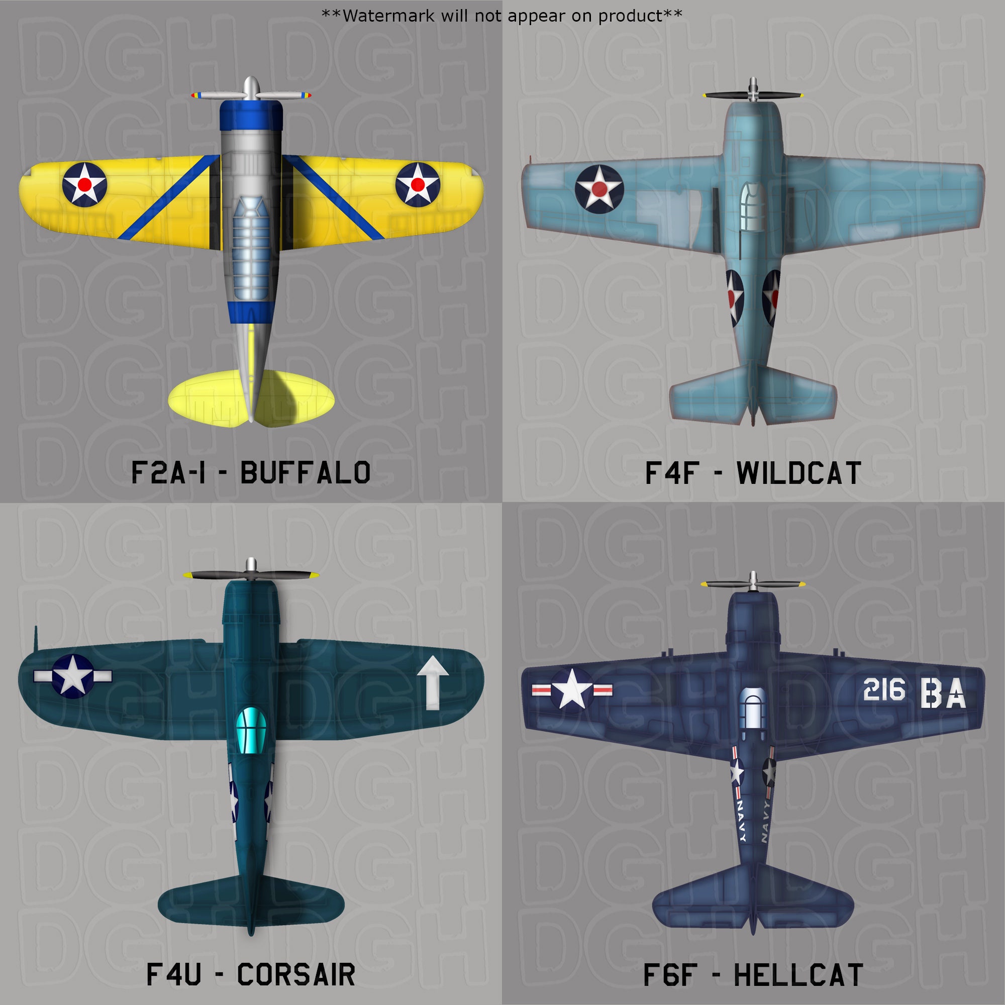 WWII American Fighter Planes PNG: 17 Warplane Graphics (digital ...