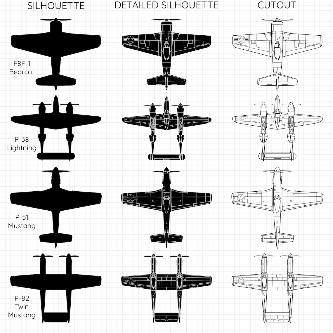 USA Fighter Planes of WWII Vectors, American Warplanes Png, WWII Allied ...