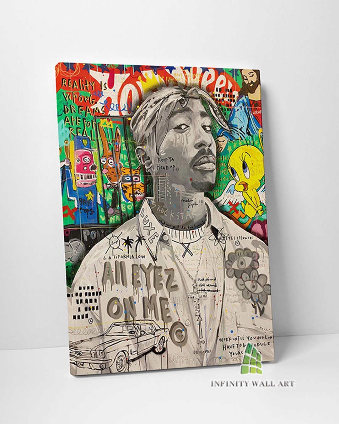 Tupac Graffiti Canvas Art Wall Art Banksy Style Print Picture Framed ...