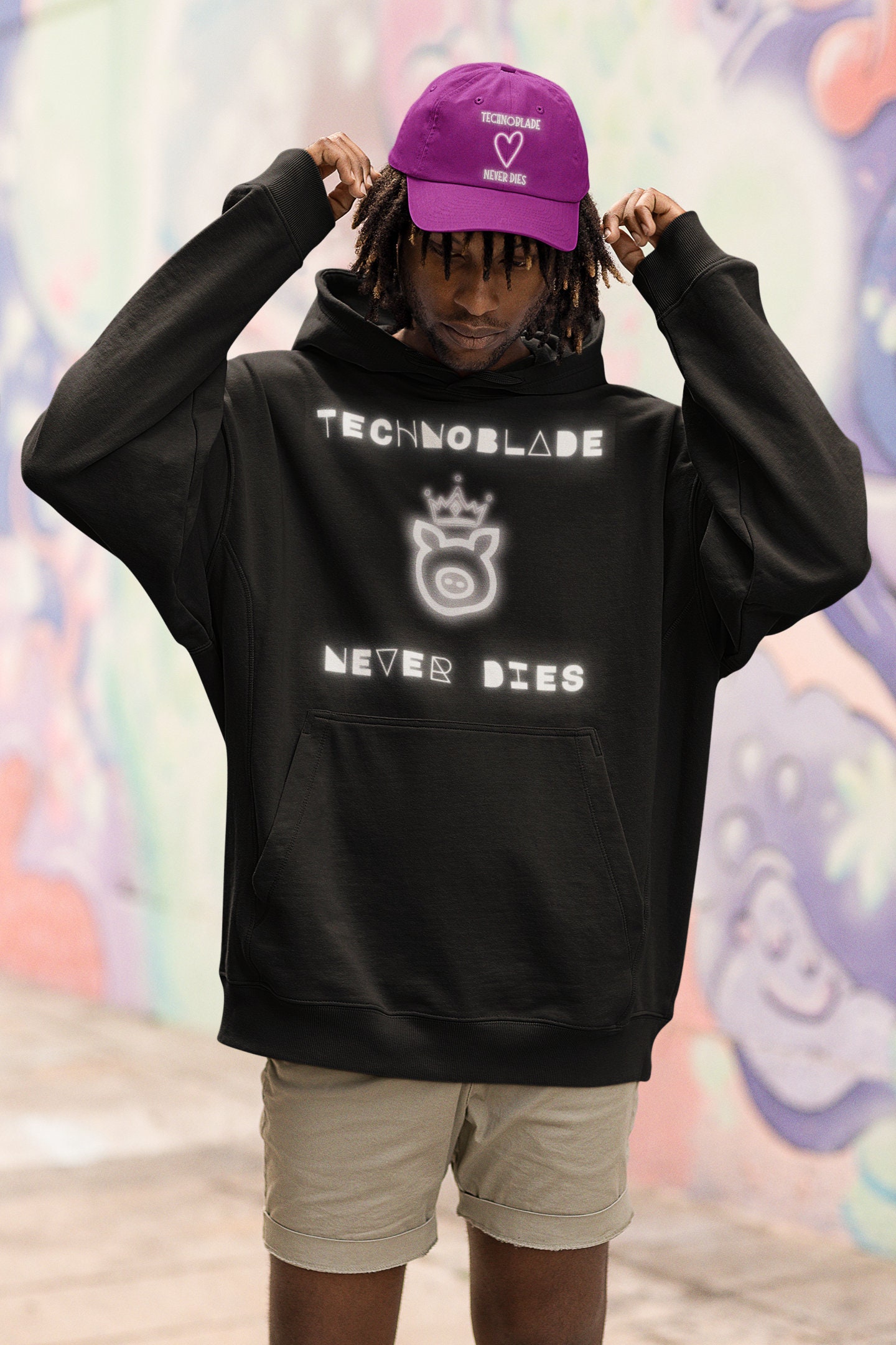 Technoblade Never Dies Crowned Pig Neon White Digital - Etsy