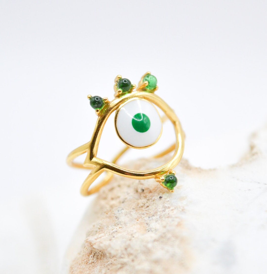 Gold Eye Ring, Eye Sterling Silver Ring, Minimalist Evil Eye Ring, Tiny ...