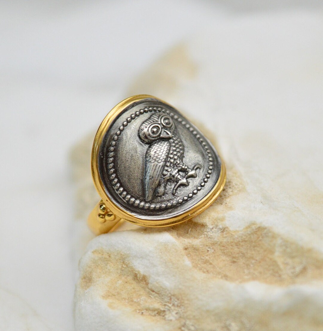Owl Ring, Greek Signet Ring, Antique Ring, Minimalist Ring, Silver Ring ...