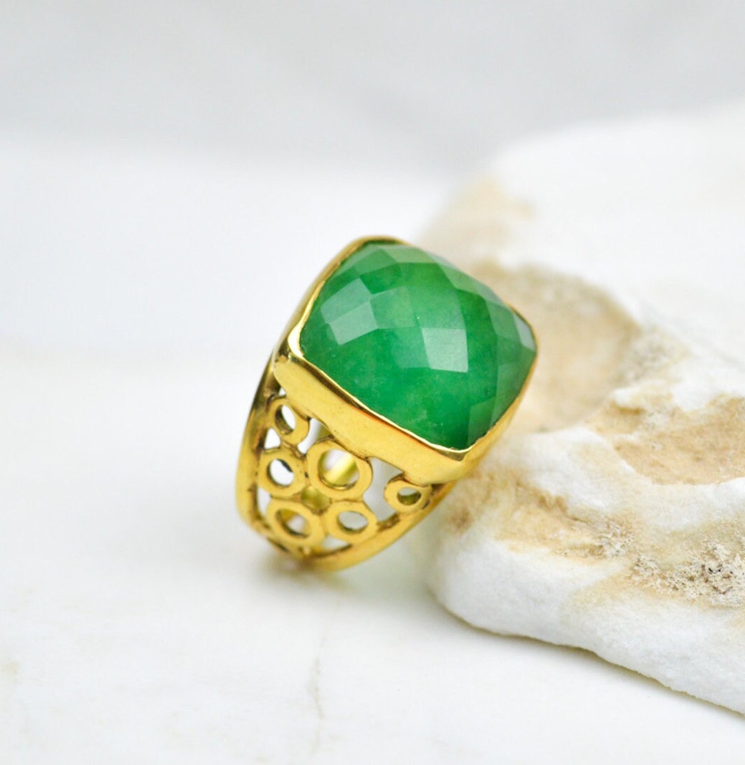 Oversized Green Jade Ring, Chunky Gemstone Ring, Antique Ring ...
