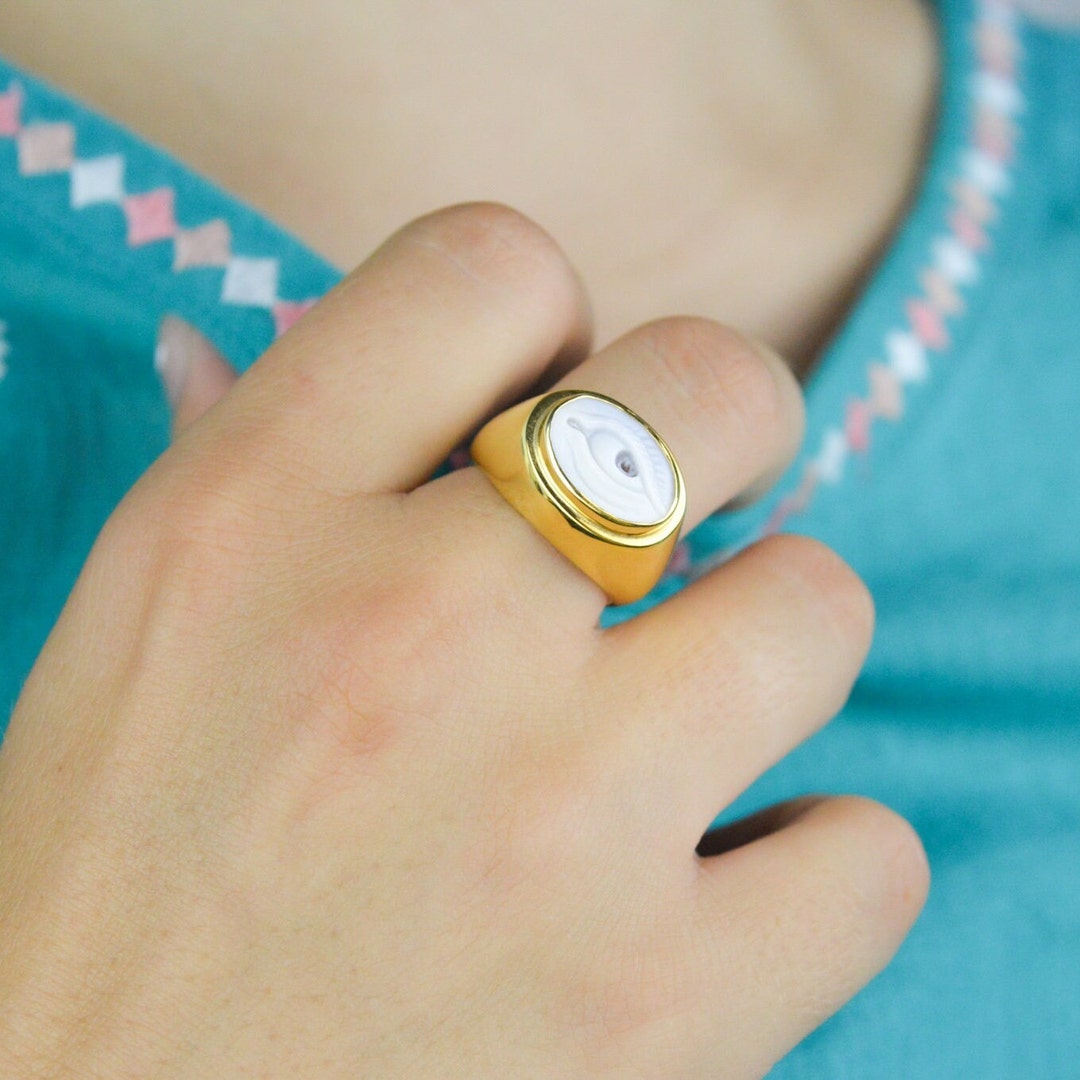EYE CAMEO RING Eye Signet Silver Ring Vintage Evil Eye Ring - Etsy
