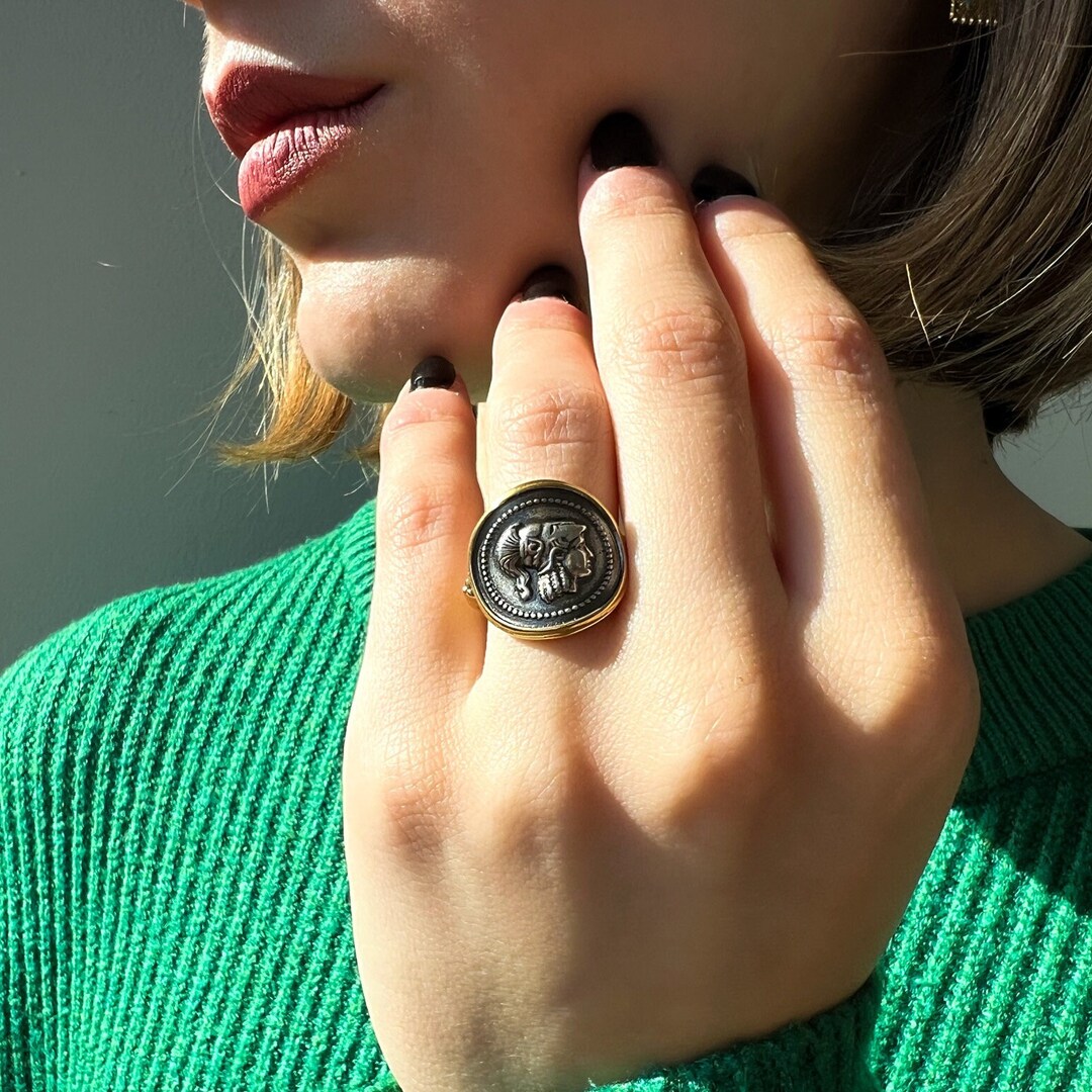 GODESS SIGNET RING, Athena Goddess Greek Ring, Silver Antique Ring ...