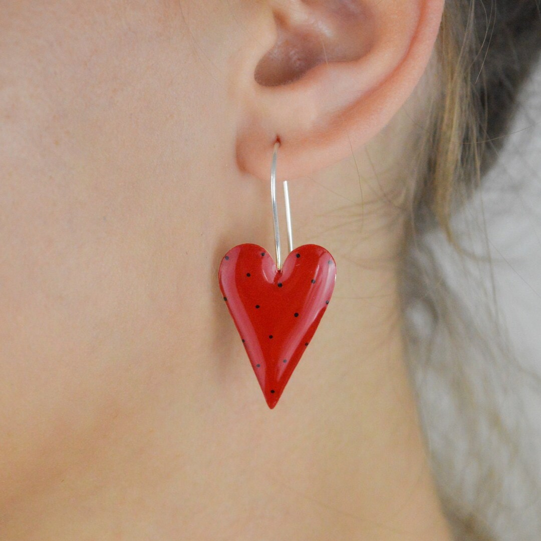 Oversized Red Heart Art Deco Earrings for Her - Etsy