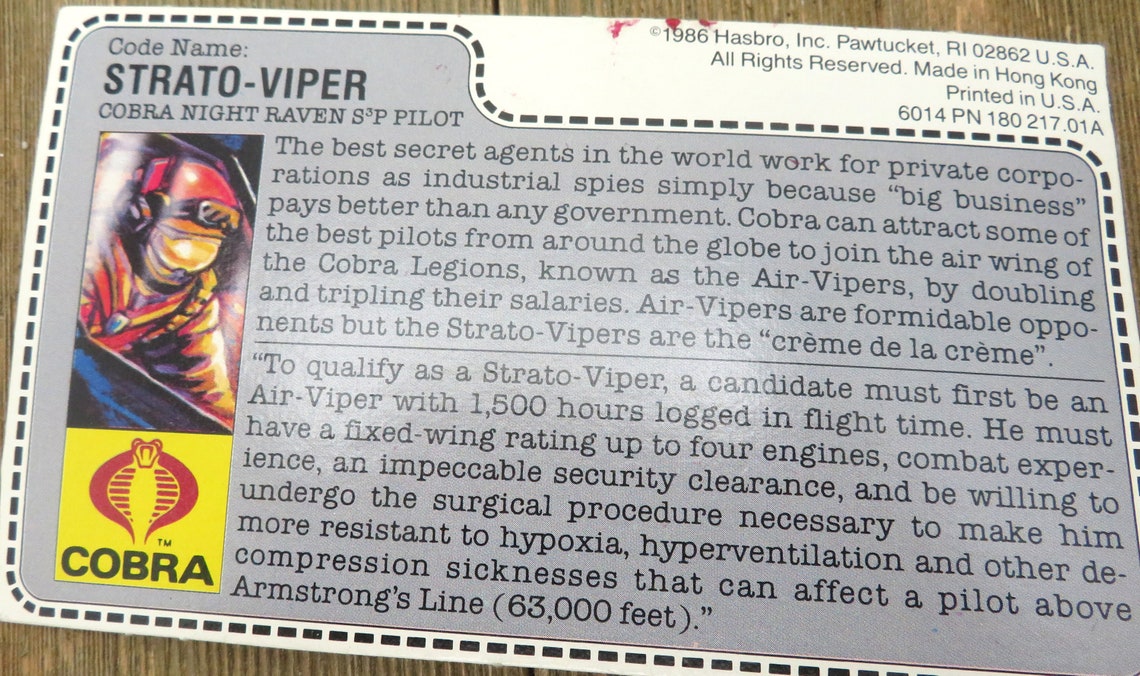 1986 GI Joe Strato-viper Cobra Night Raven Pilot Hasbro - Etsy