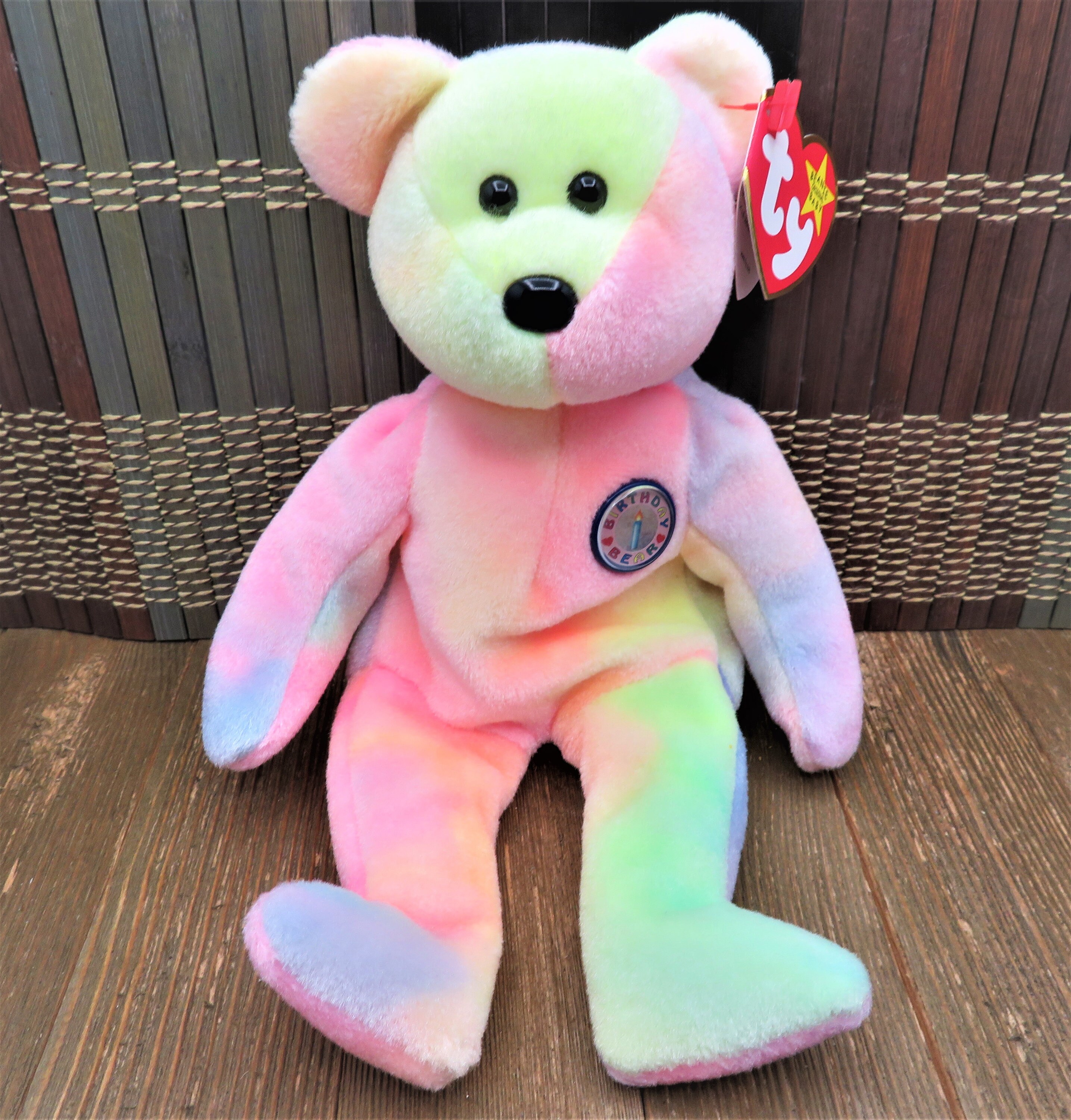 Ty Beanie Baby B.B. Bear the Birthday Bear Retired 8" Tall Mint With ...