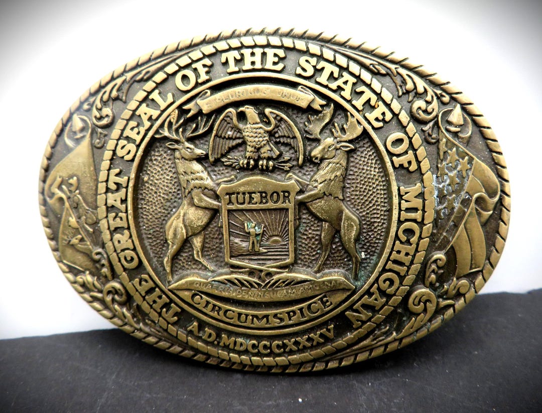 Michigan State Seal Solid Brass Tony Lama 1980s Vintage Belt Buckle - Etsy