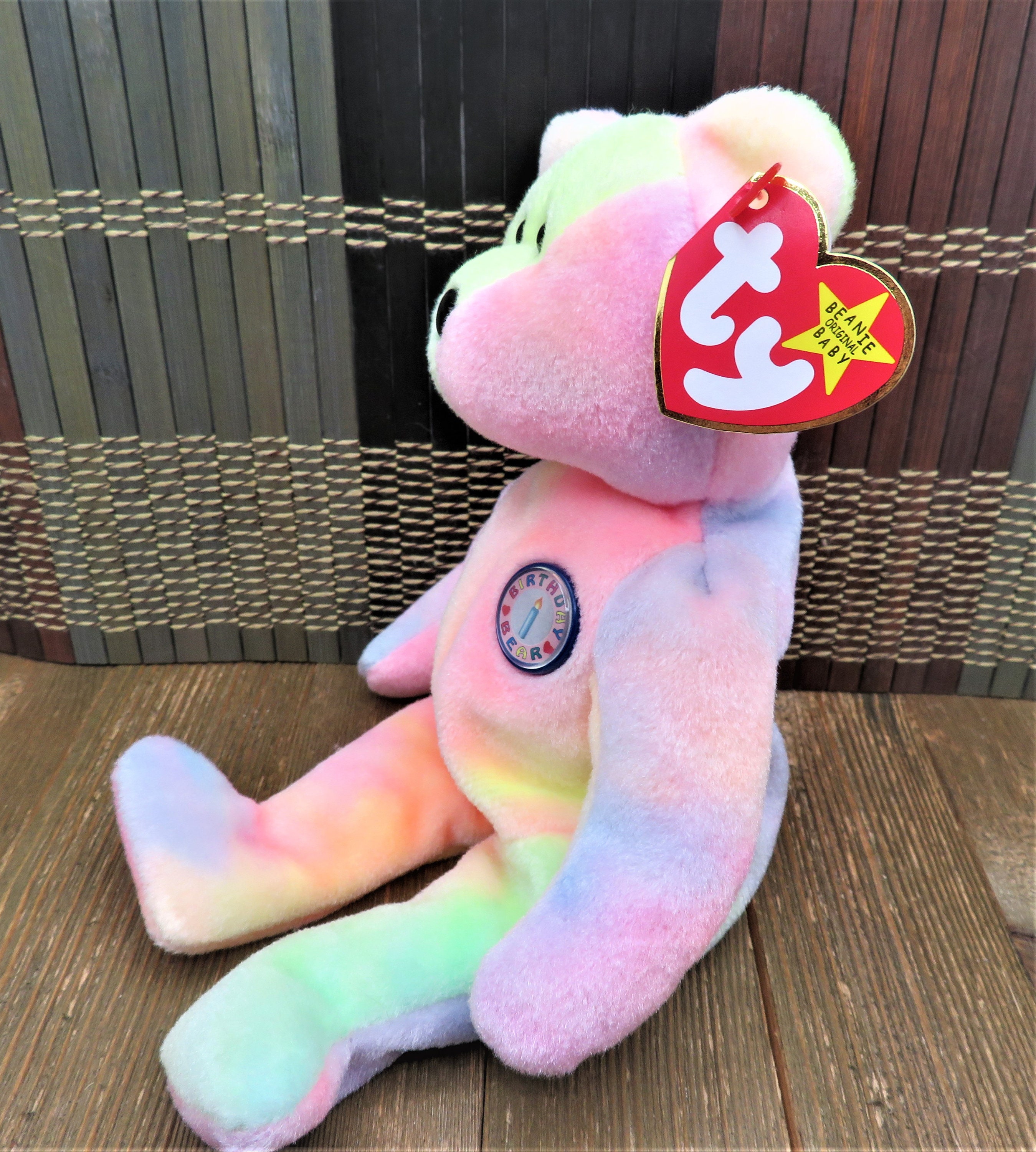 Ty Beanie Baby B.B. Bear the Birthday Bear Retired 8" Tall Mint With ...