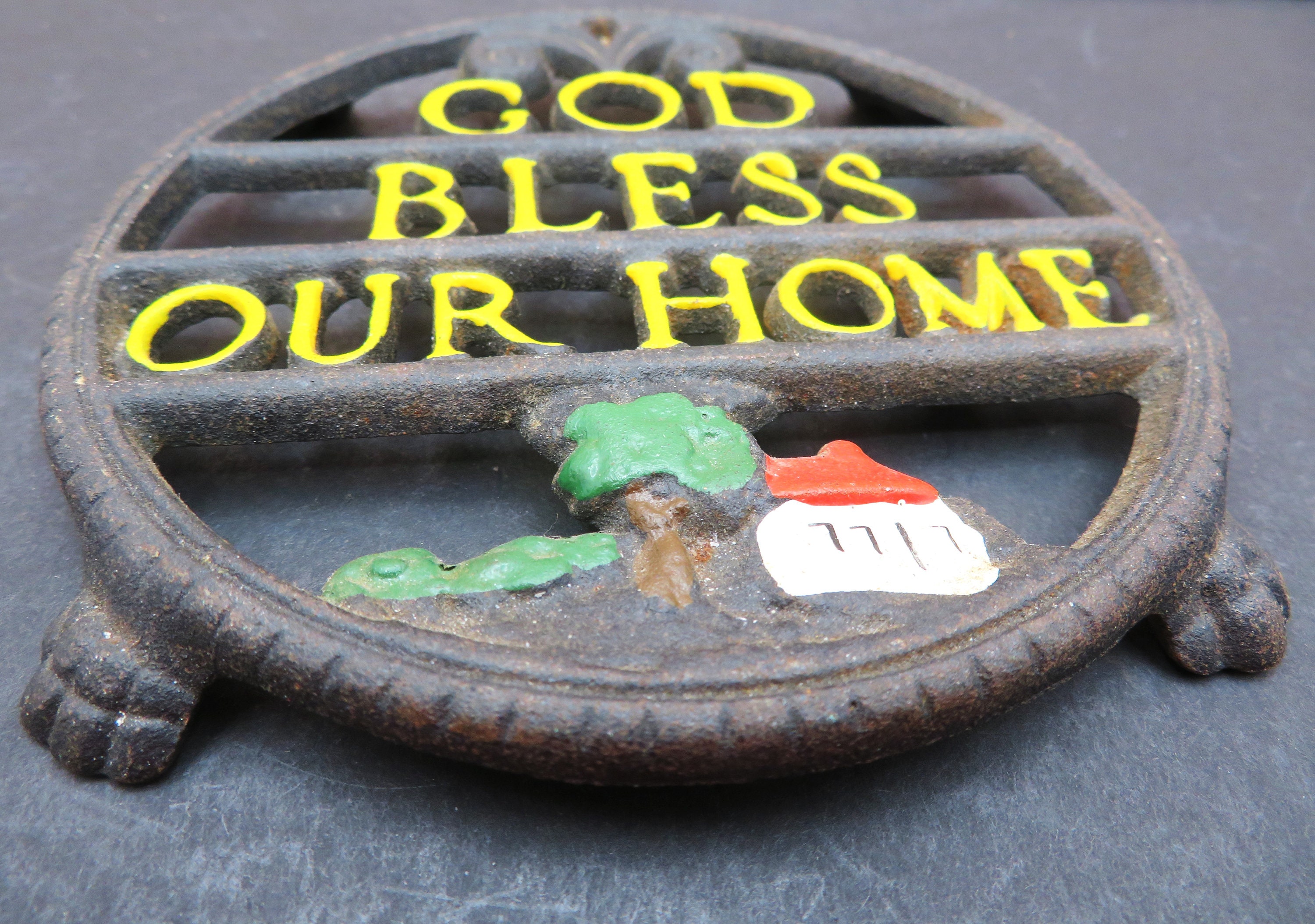 Vintage Cast Iron god Bless Our Home Trivet - Etsy