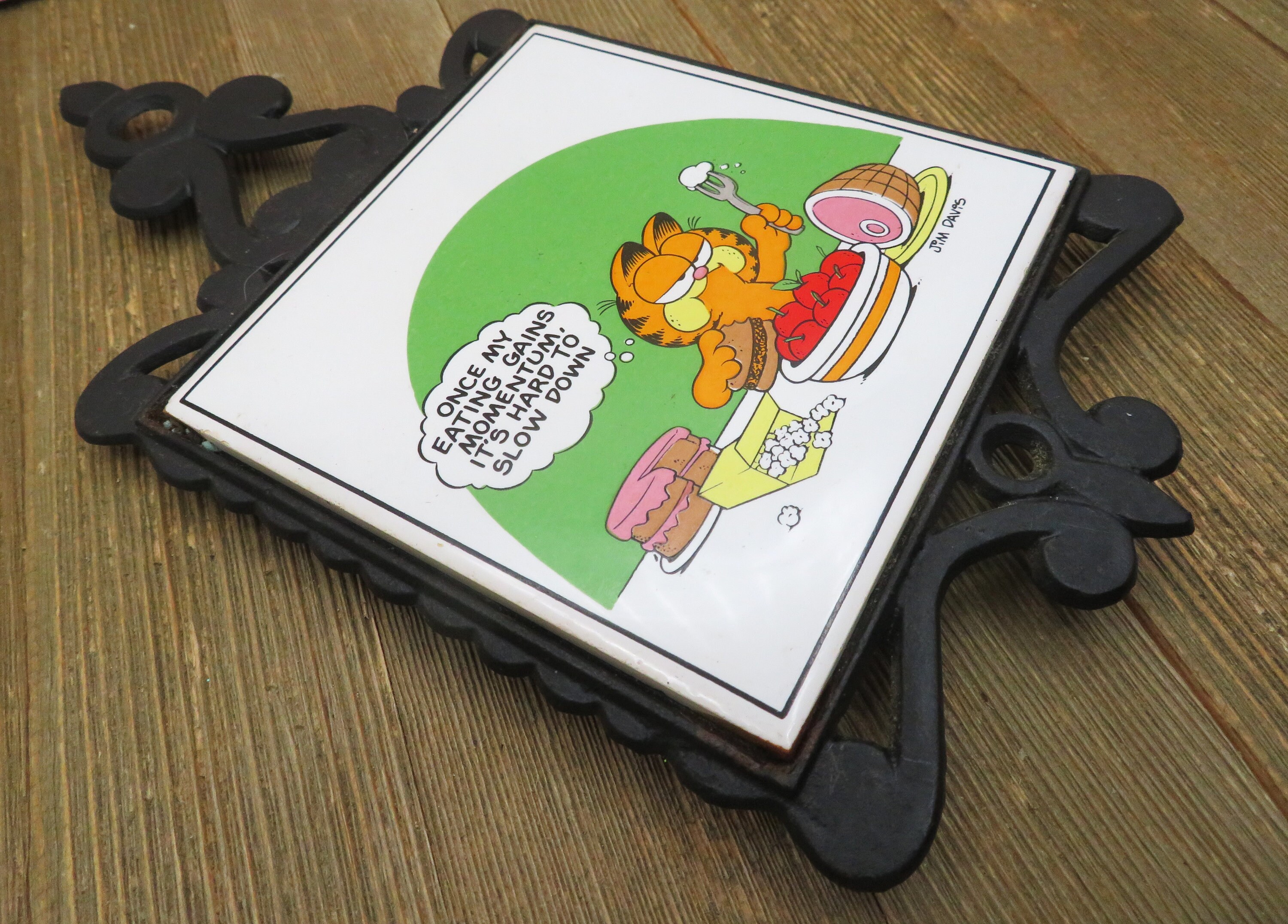 Garfield 1978 Vintage Cast Iron Tile Trivet Coaster Hot Plate - Etsy