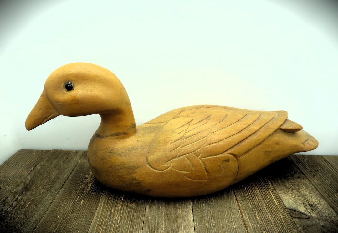 Solid Wood 1990's Duck Folk Art Decorative Decoy Display Hunting Décor ...