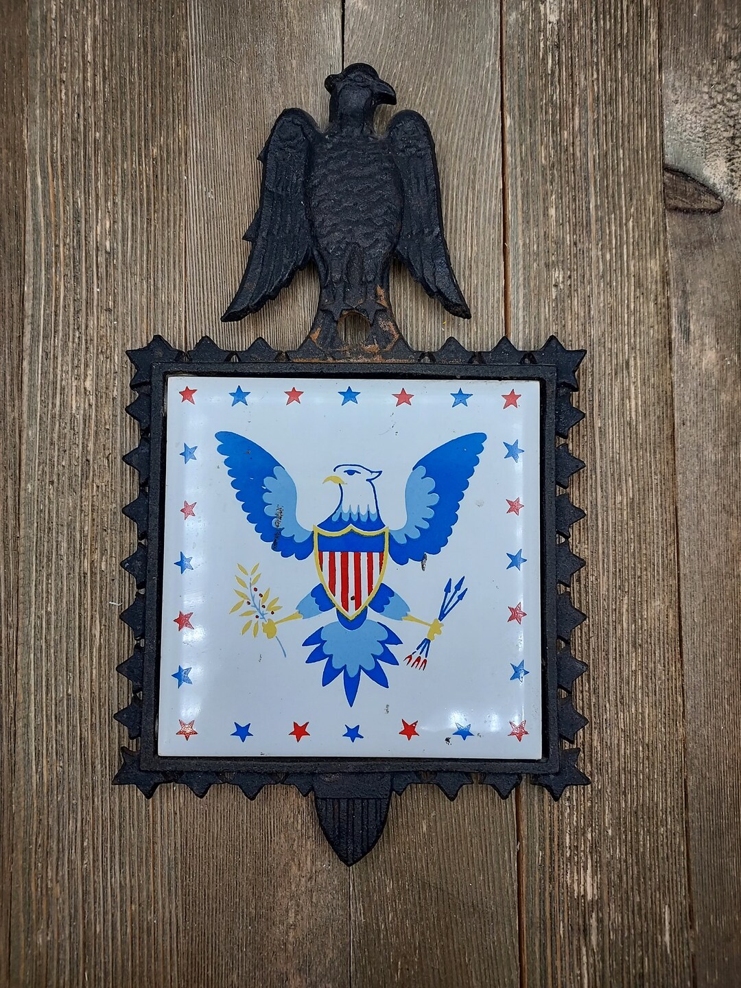 Vintage Shield Red White Blue American Eagle Stars Cast/ceramic Trivet ...