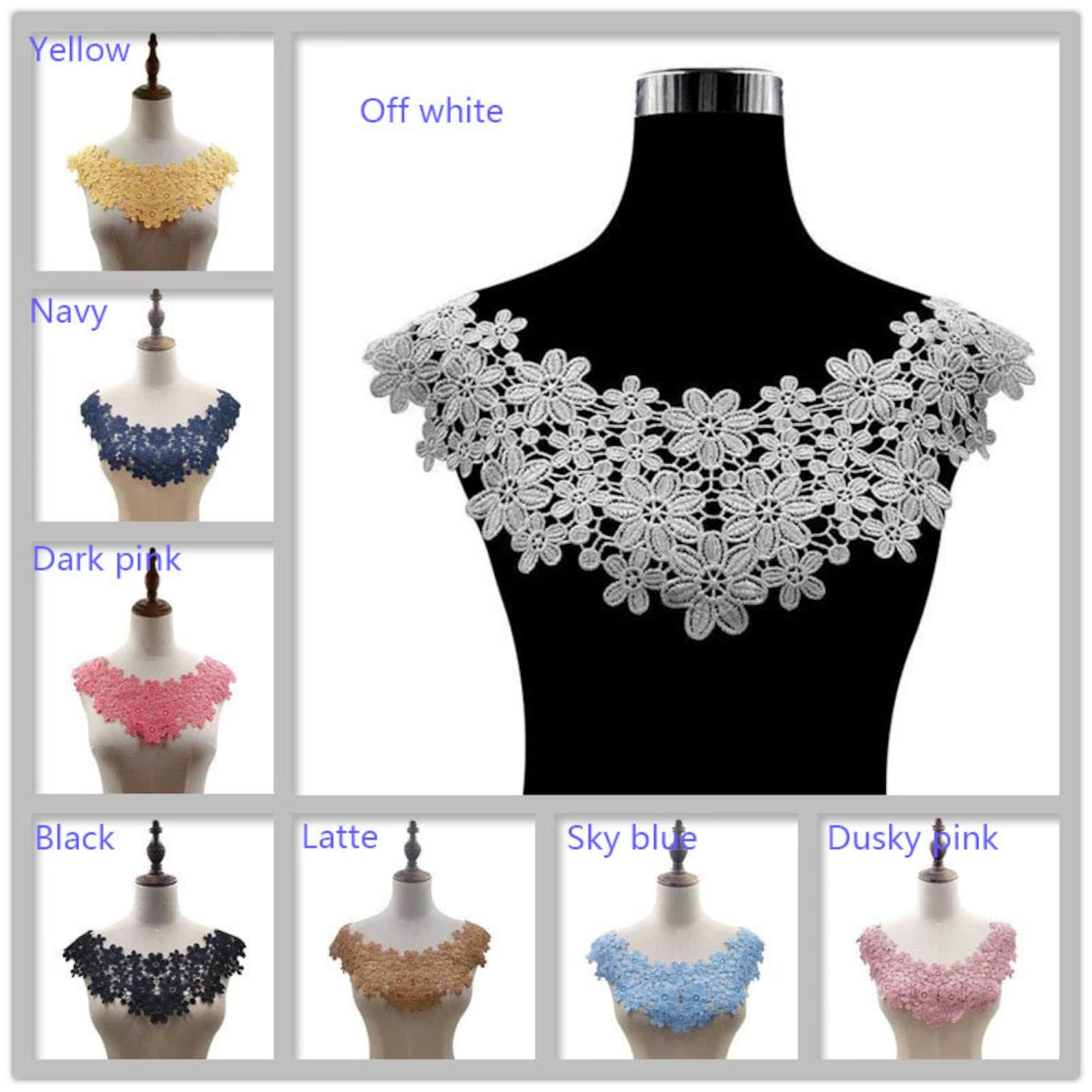 Guipure Floral Neckline Lace Trim Applique Flower Embroidery Lace Motif ...