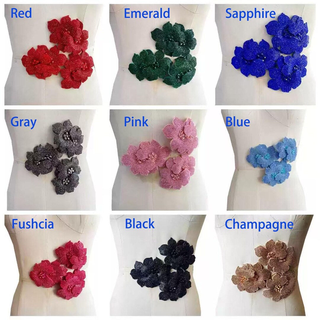 1 Set 3 Pcs Rhinestone Flower Applique Bling Addition Diamante 3D ...