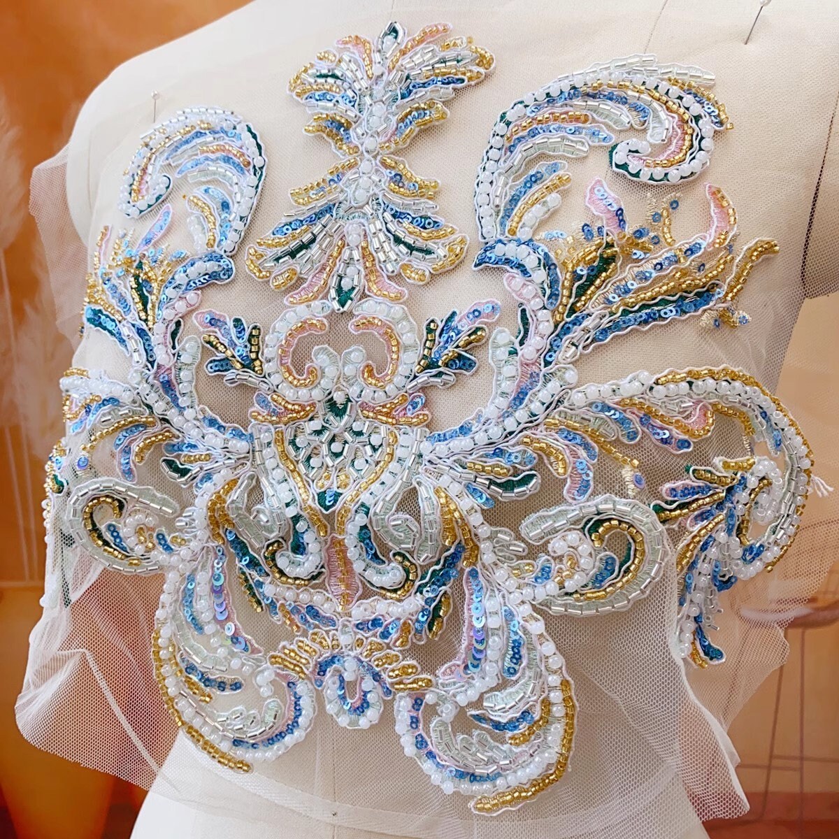 Super Heavy Metal Color Sequin Beaded Lace Applique Corded Embroidery ...