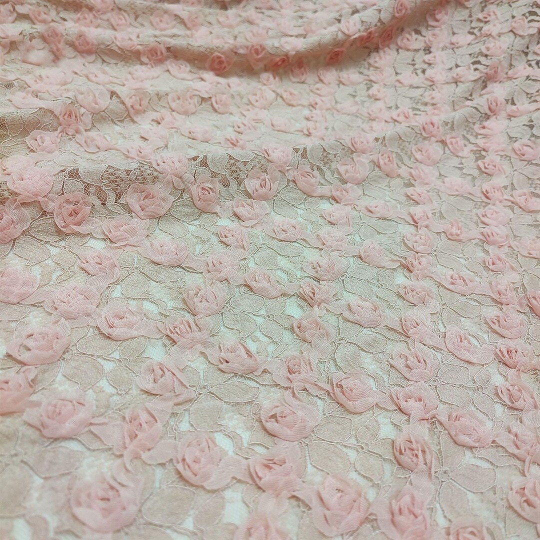 Delicate 3D Rose Lace Tulle Fabric Embossed Flower Lace Fabric Rosette ...