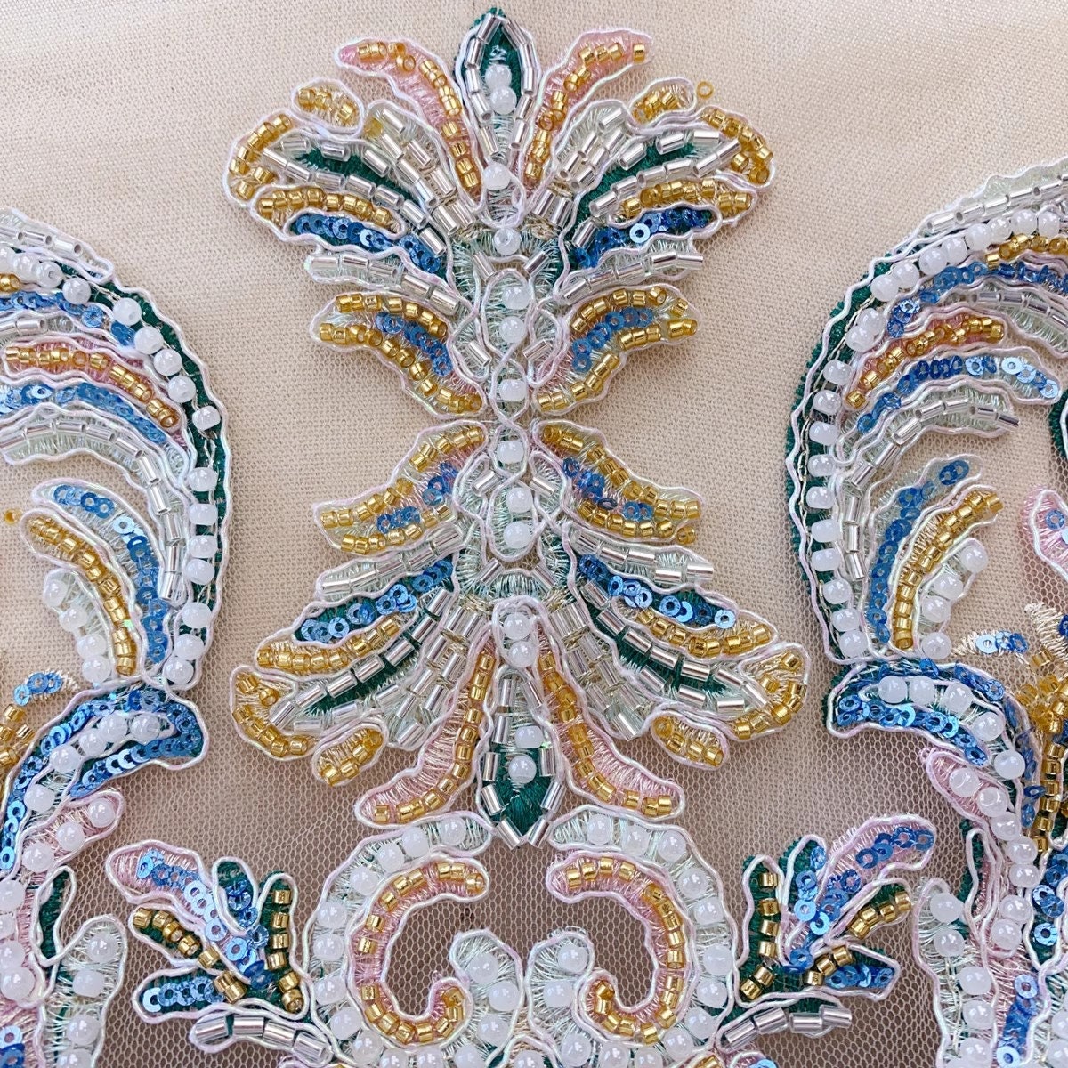 Super Heavy Metal Color Sequin Beaded Lace Applique Corded Embroidery ...