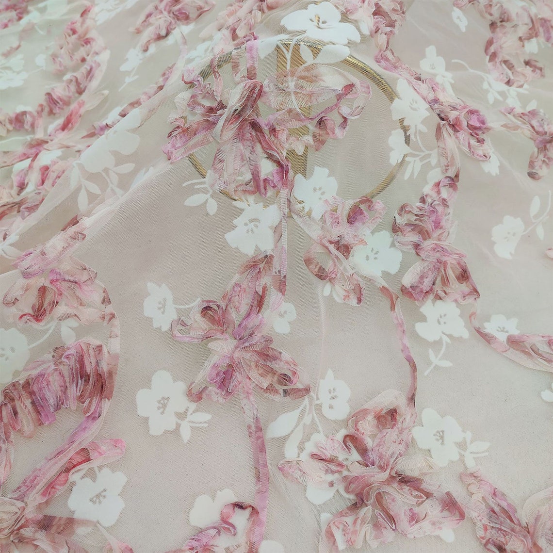 3D Butterfly Lace Tulle Mesh Fabric Flower Flocking Printing Lace ...