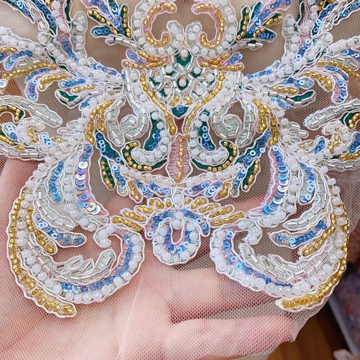 Super Heavy Metal Color Sequin Beaded Lace Applique Corded Embroidery ...