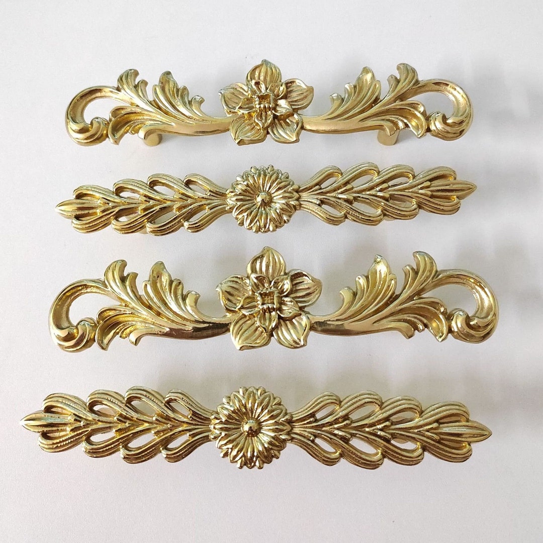 Flower Brass Handles Solid Brass Cabinet Handles Modern - Etsy