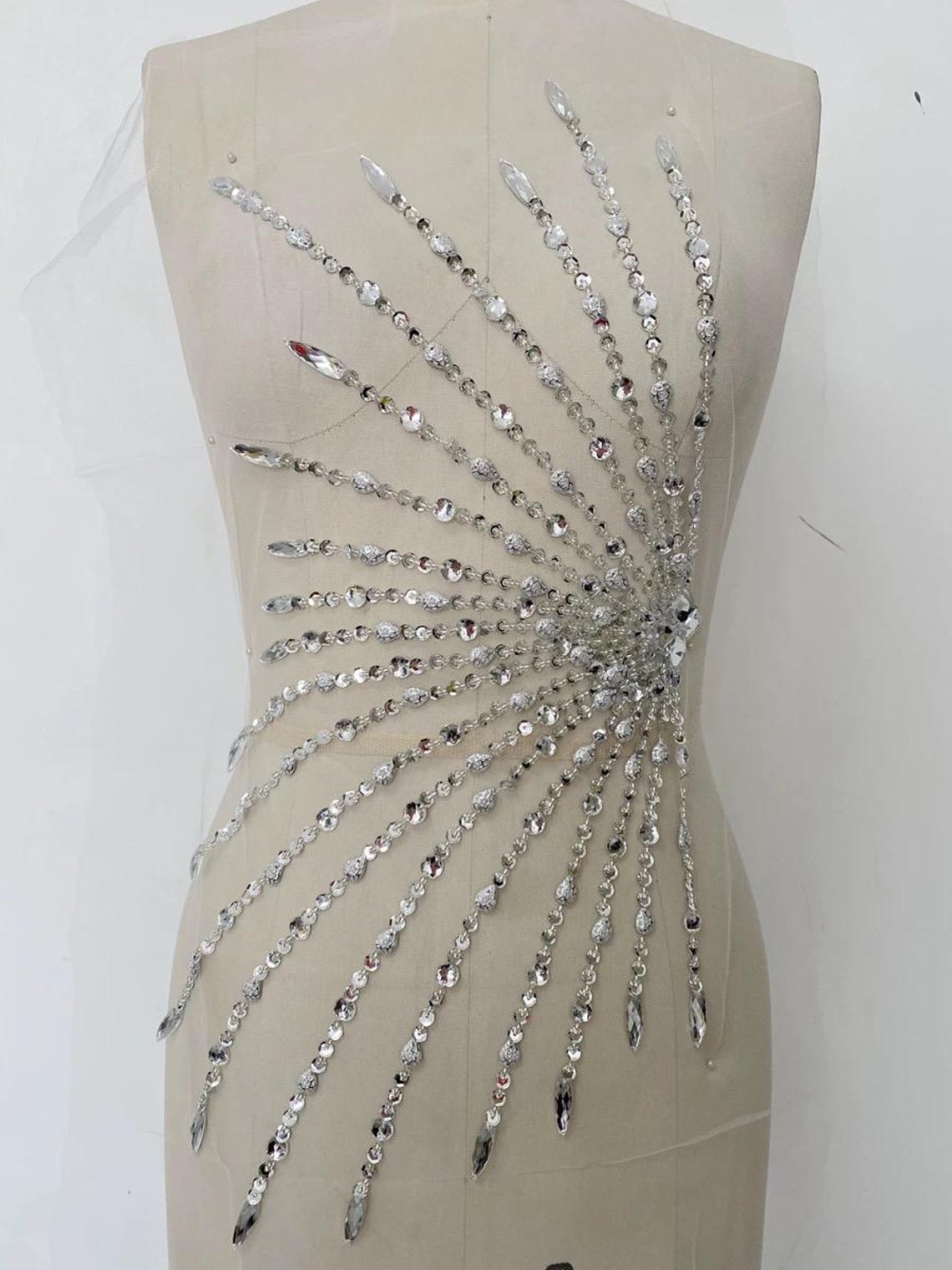 Handmade Beaded Rhinestone Applique Large Piece Ray Diamante Applique ...